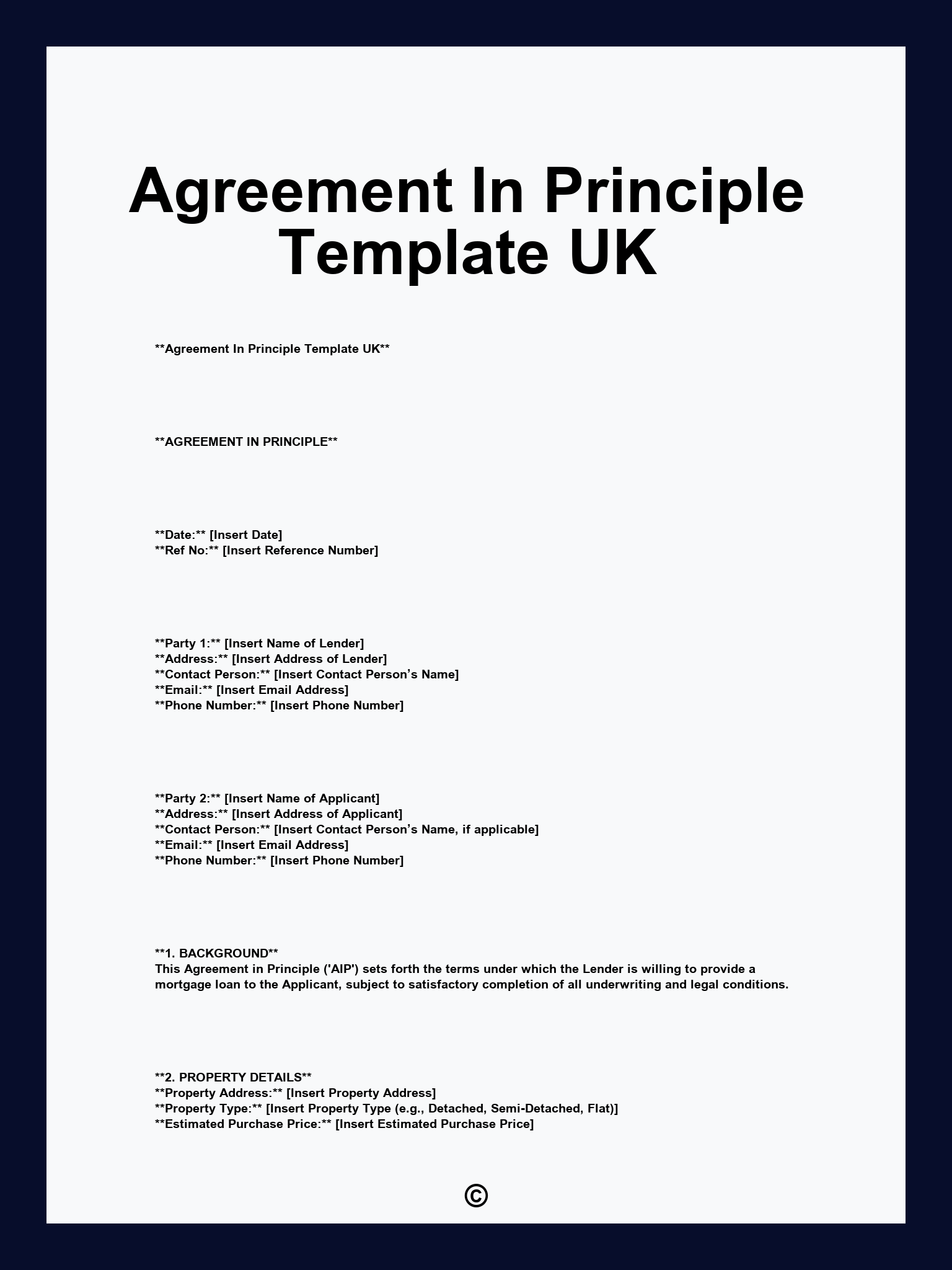 Agreement In Principle Template UK
