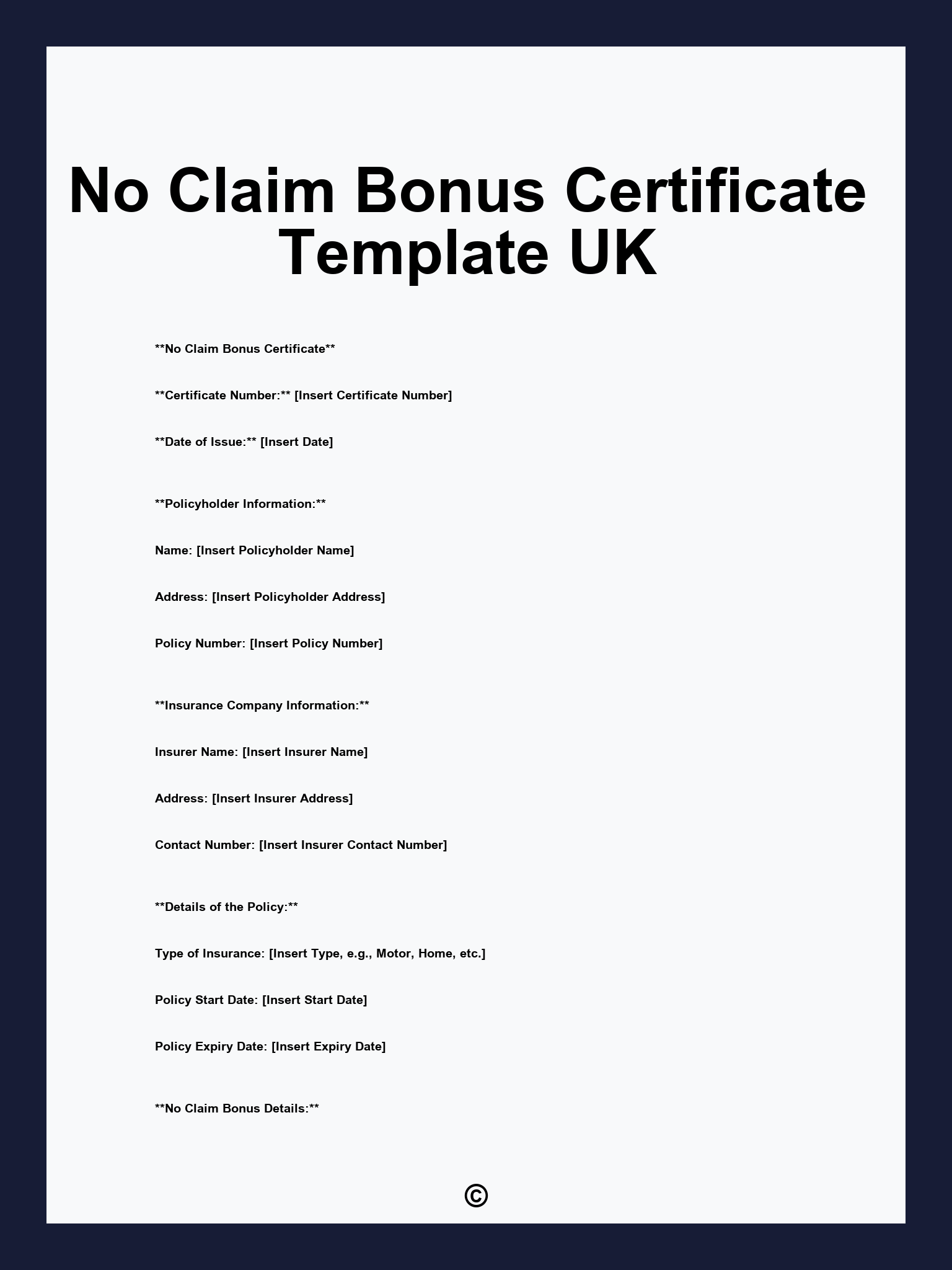 No Claim Bonus Certificate Template UK