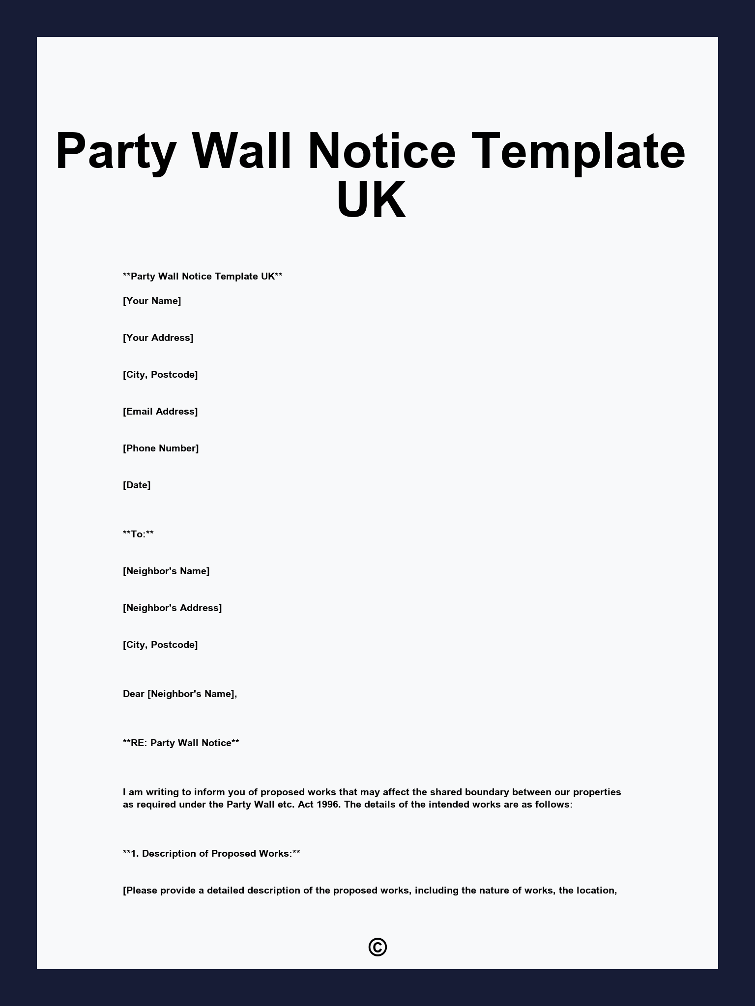 Party Wall Notice Template UK
